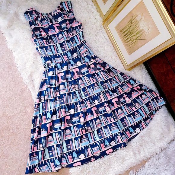 Modcloth | Dresses | Rare Kitchen Novelty Print Bookshelves Dress ...